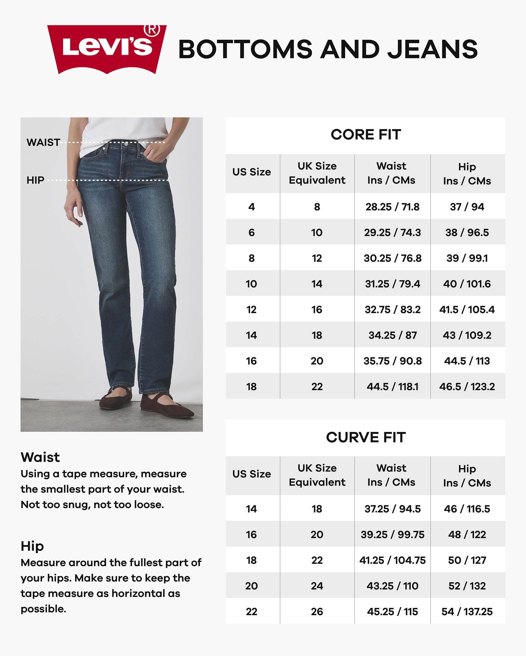Women's Levi Jeans Size Chart Uk